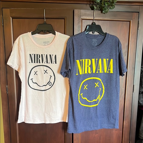NIRVANA | Tops | Nirvana Blue And Pink Short Sleeve Tees Iconic Band ...